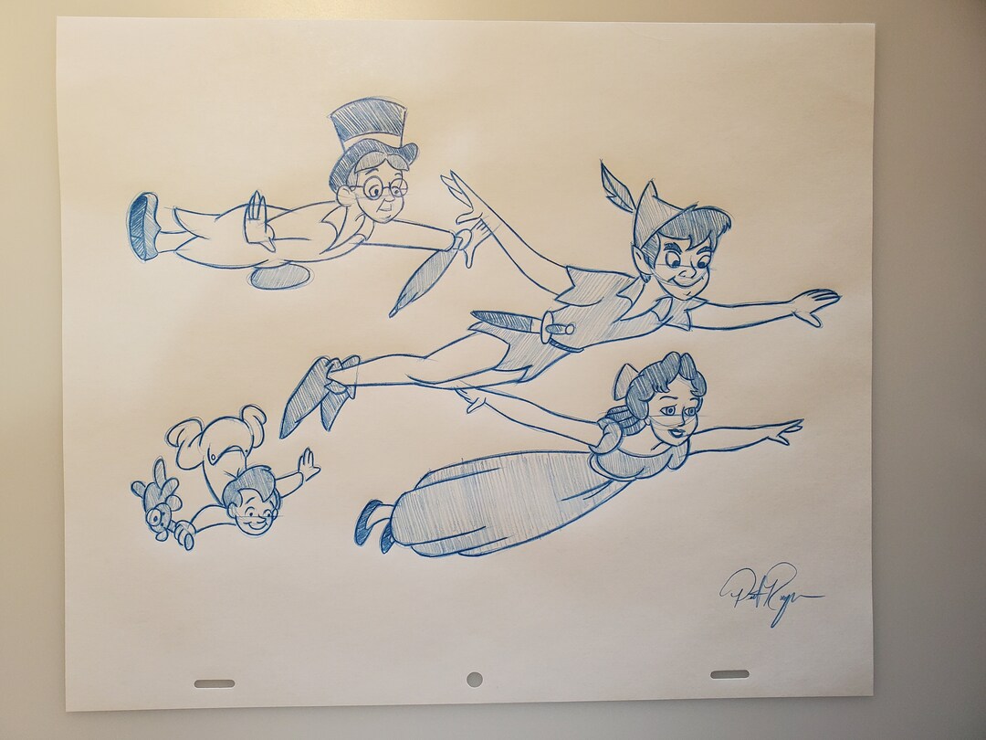 Disney Peter Pan Wendy John Michael Flying Drawing/sketch - Etsy