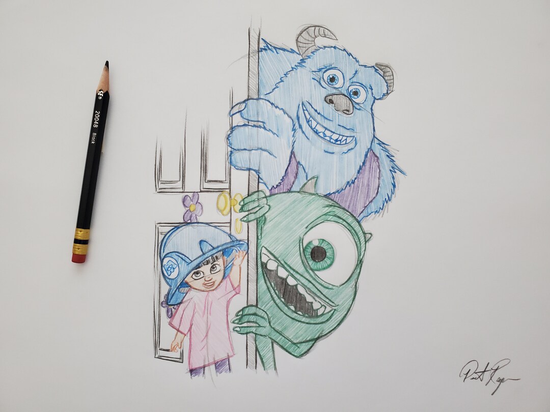 Disney Pixar Monsters Inc. Sully Mike and Boo Drawing/sketch - Etsy
