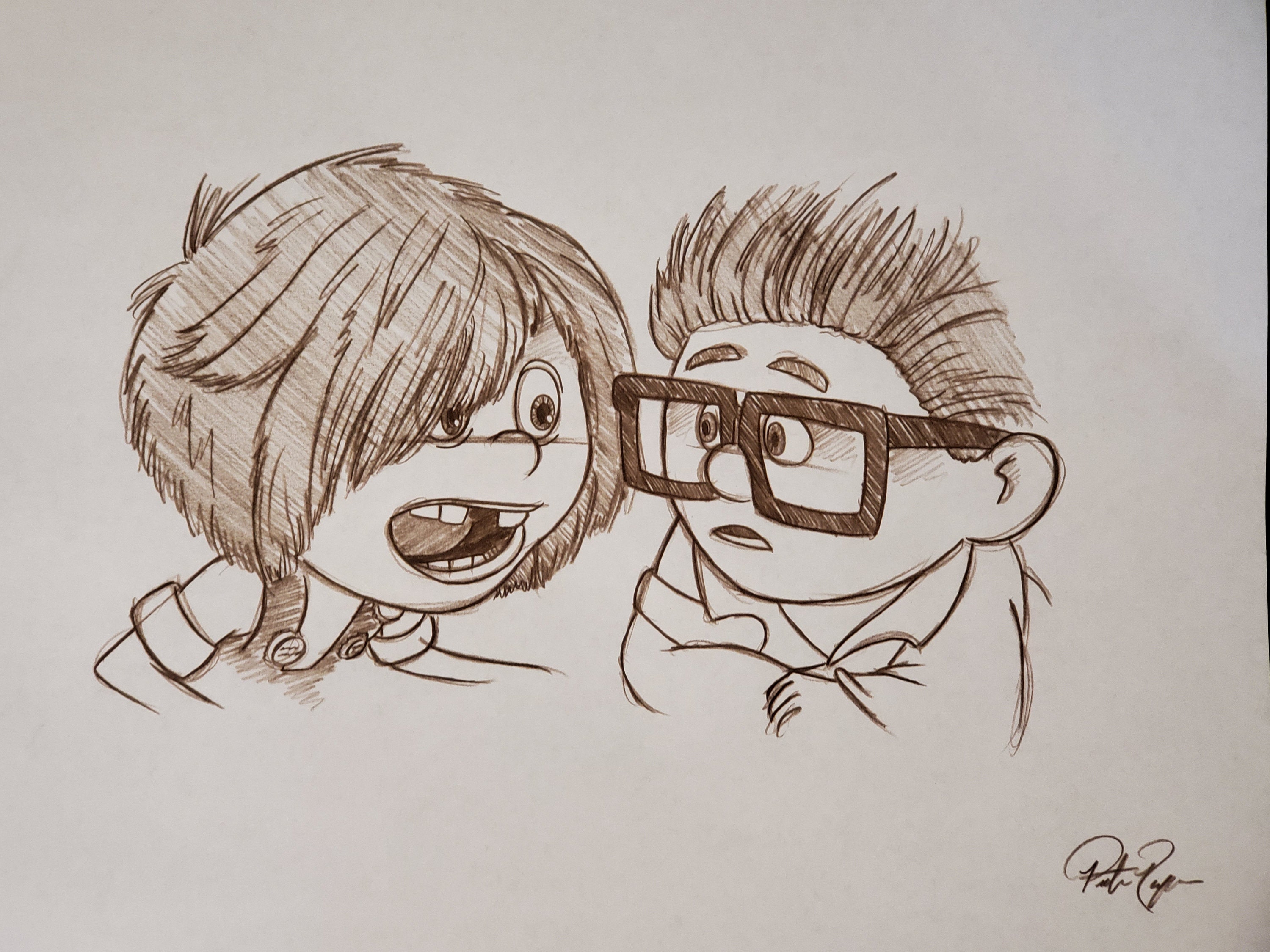 Disney Pixar up Young Carl and Ellie Character Drawing/sketch - Etsy