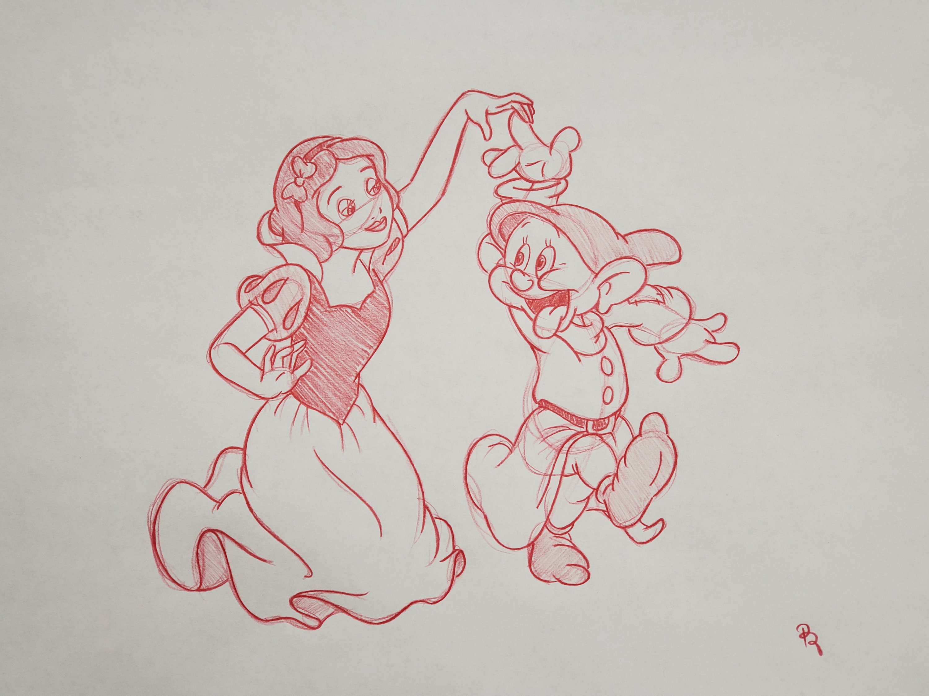 Disney Snow White and Dopey Character Drawing/sketch Animation - Etsy