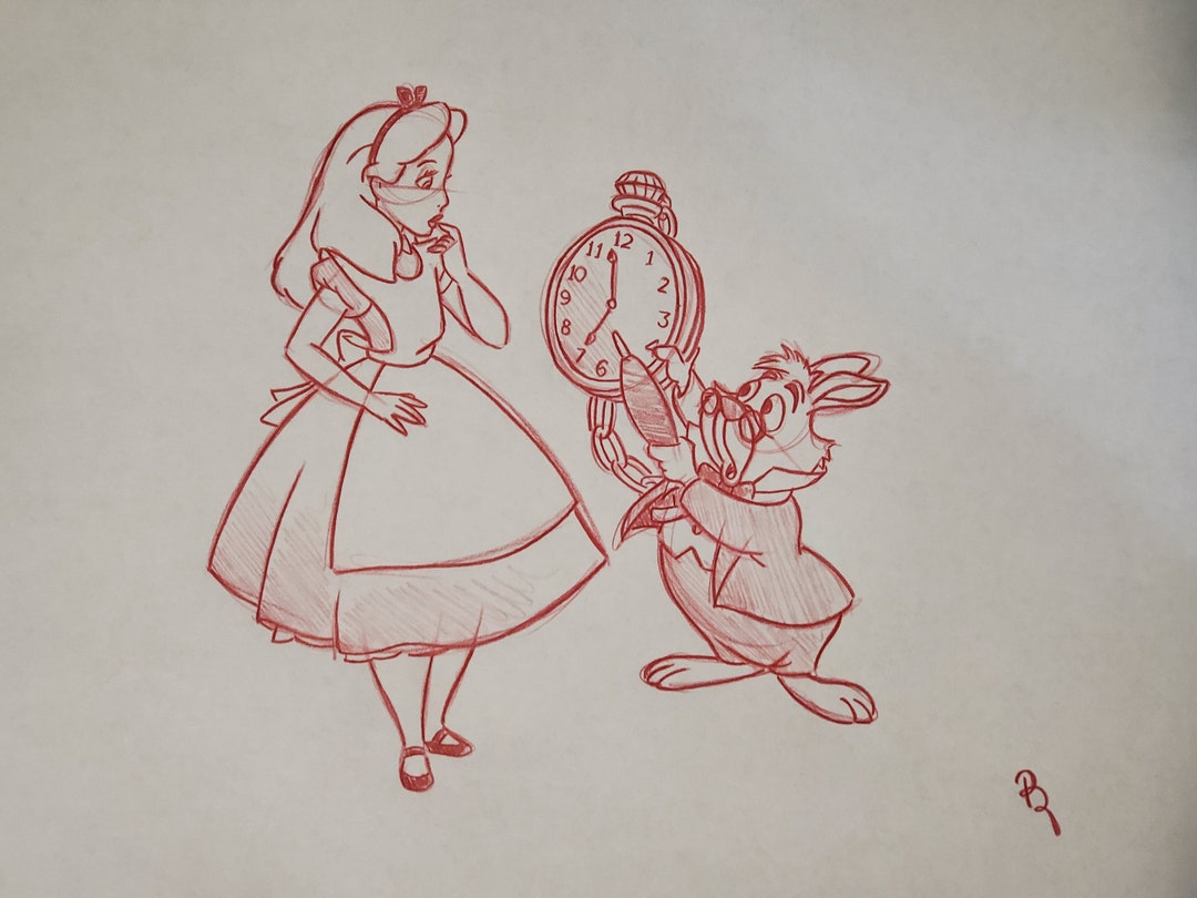 Disney White Rabbit and Alice in Wonderland Drawing/sketch Animation ...