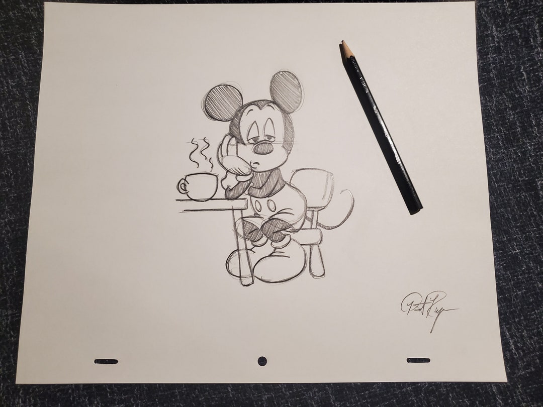 Disney Mickey Mouse Tired Need Coffee Drawing/sketch Animation Art ...