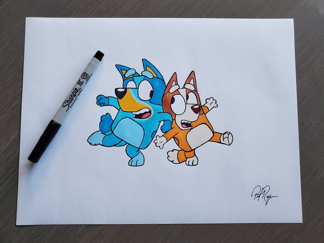 Bluey and Bingo Disney Color Ink Drawing/sketch Ludo Animation Art ...