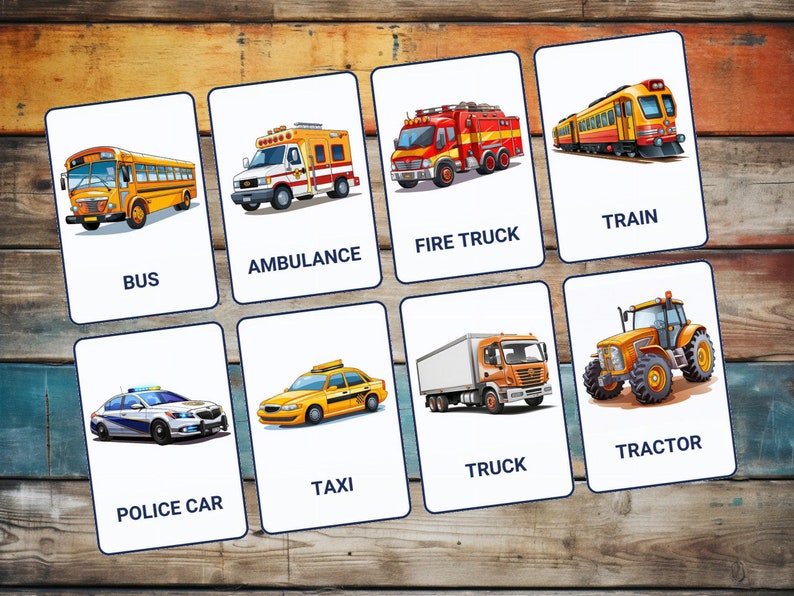 Flash Cards, Printable PDF Transport Flash Cards, Flash Cards for Kids ...