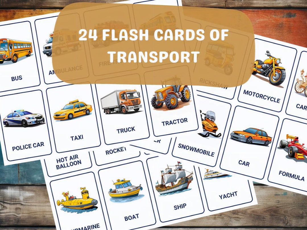 Flash Cards, Printable PDF Transport Flash Cards, Flash Cards for Kids ...