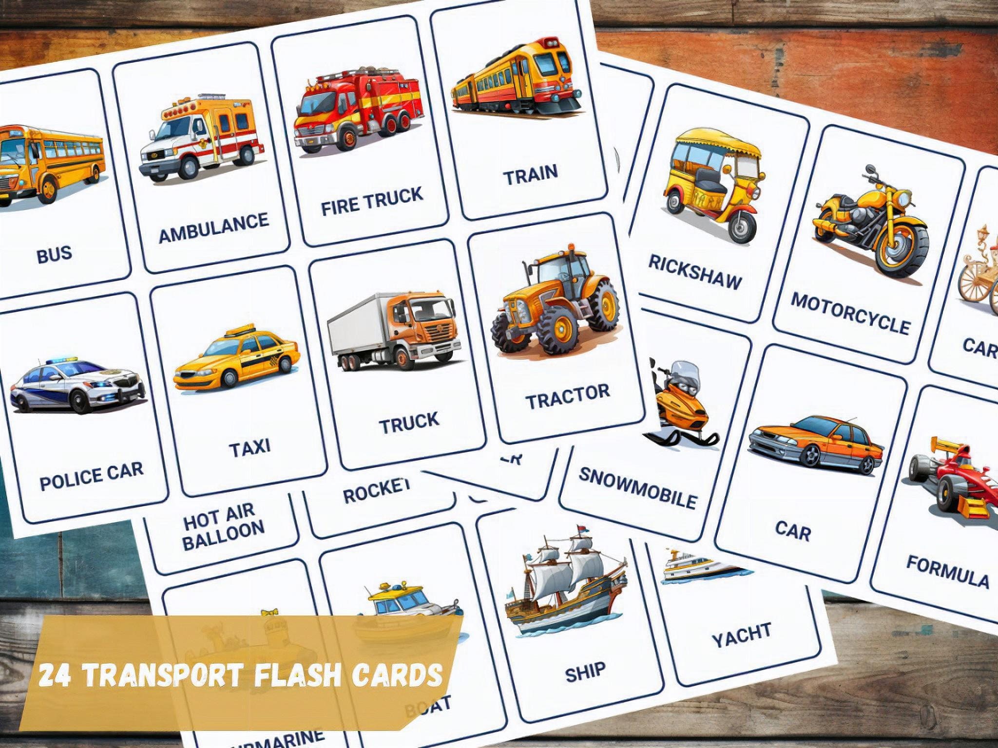 Flash Cards Printable PDF Transport Flash Cards Flash Cards - Etsy Canada