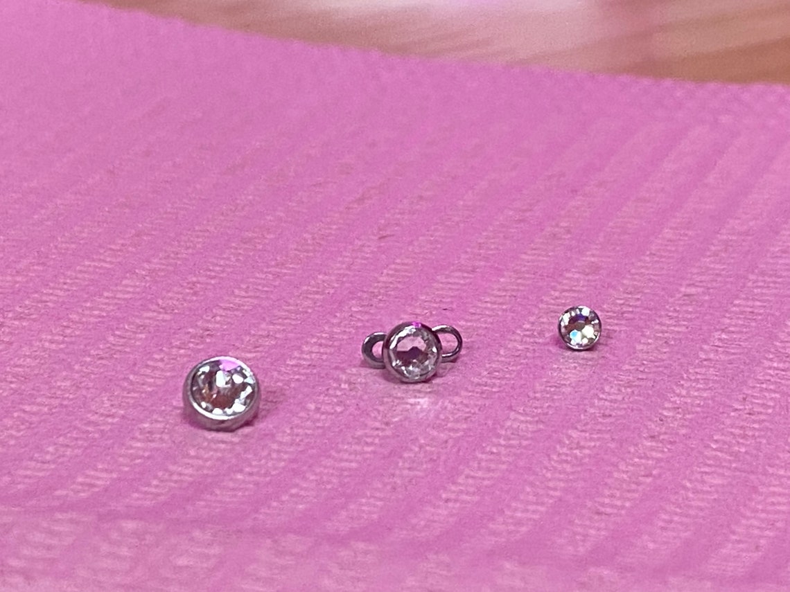 Flat Pressed CZ Gem Dermal Top Face Neck Chest Surgical Steel 14G - Etsy