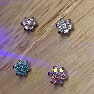 Flower CZ Pink Aqua Silver Dermal Top 14 Surgical Steel - Etsy