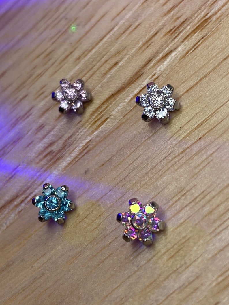 Flower CZ Pink Aqua Silver Dermal Top 14 Surgical Steel - Etsy