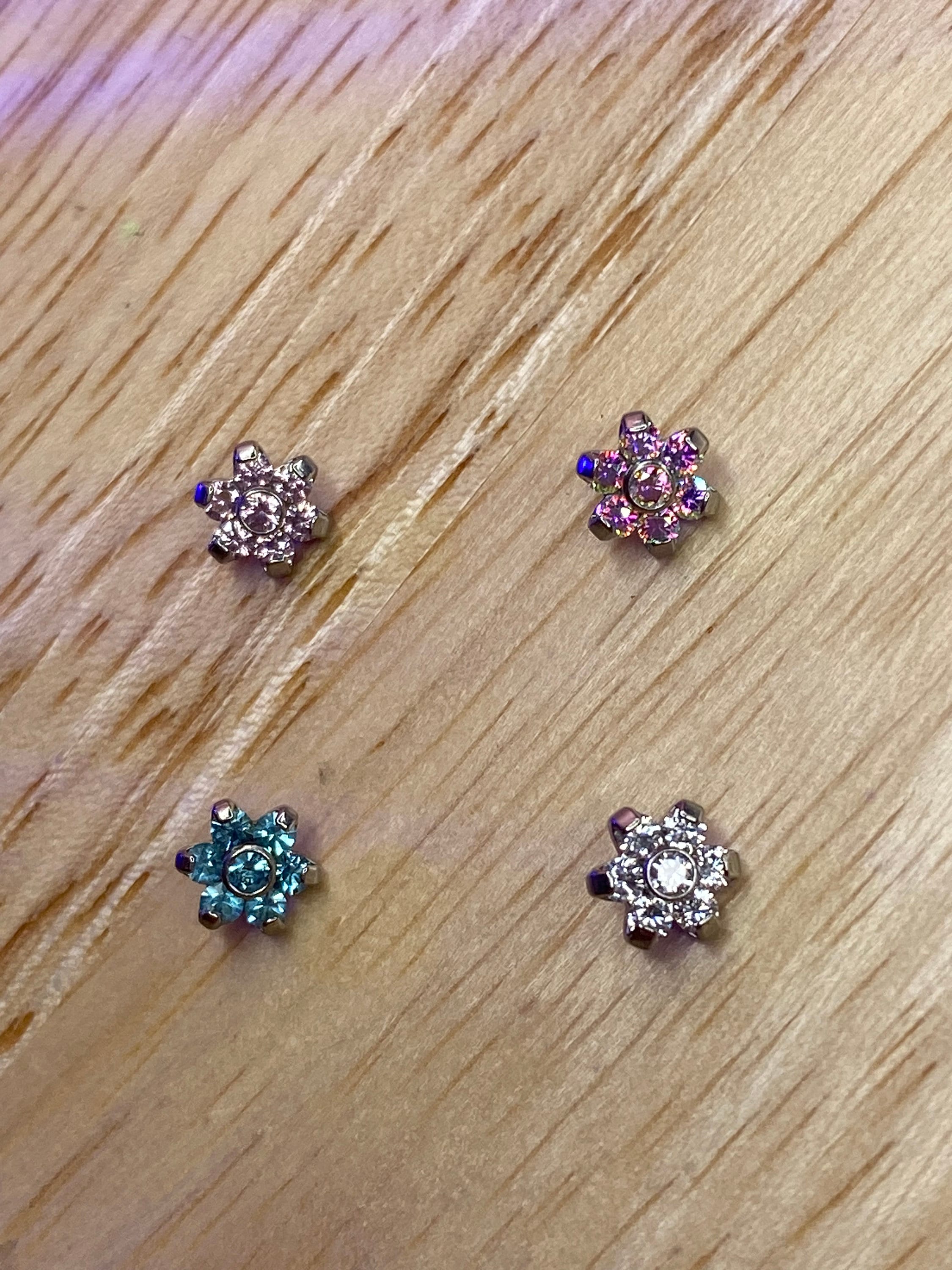 Flower CZ Pink Aqua Silver Dermal Top 14 Surgical Steel - Etsy