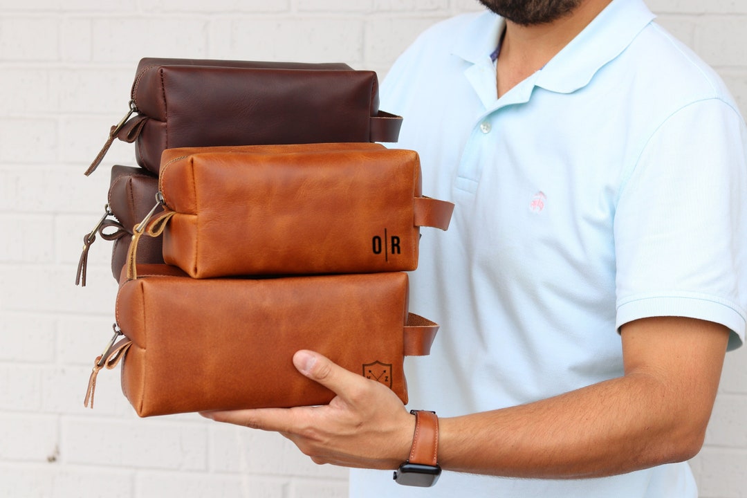 Personalized Leather Toiletry Bag for Men - Custom Monogram Dopp Kit ...