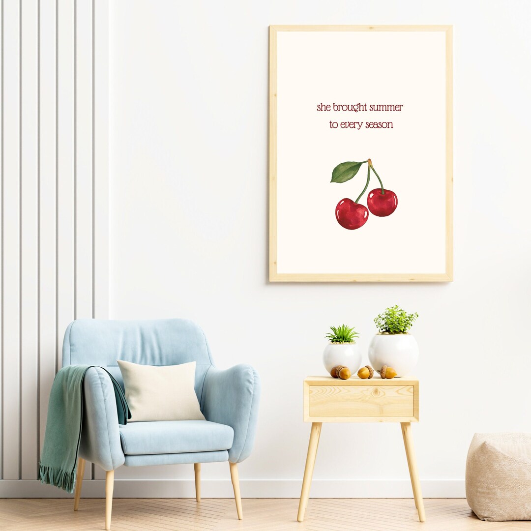 Summer Cherries Poem Wall Art, Coquette Room Decor, Poetry Art Print ...