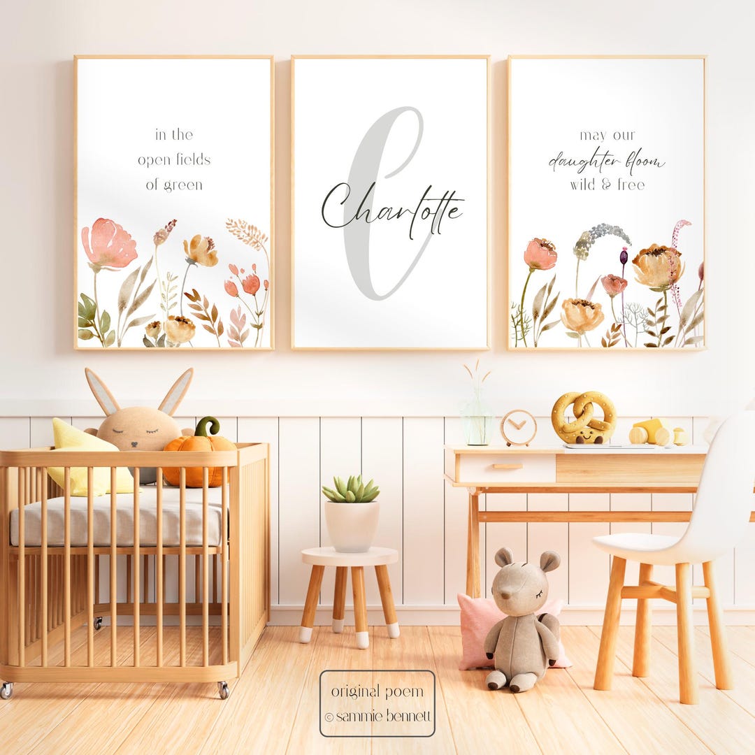 Bloom Set of 3 Prints Personal Baby Name Baby Name Sign Nursery Name ...