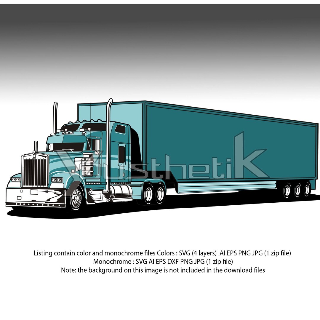 Kenworth Semi Truck With Trailer Svg, Ai, Eps, Png, Jpg Color and Ai ...