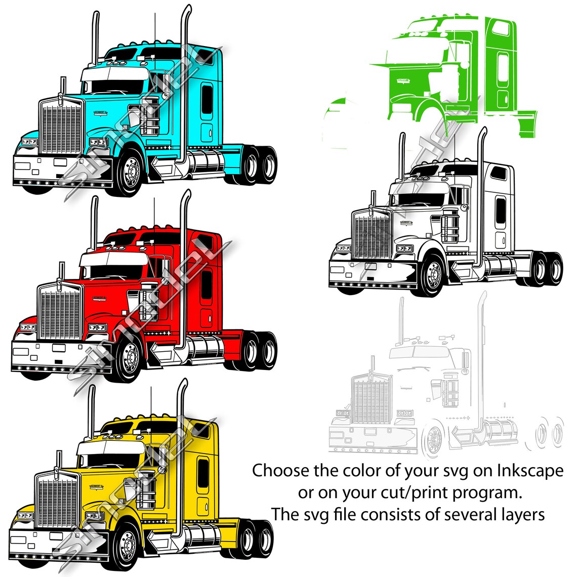 Semi Truck Kenworth T 900 Svg,ai,eps,png,jpg Color - Etsy