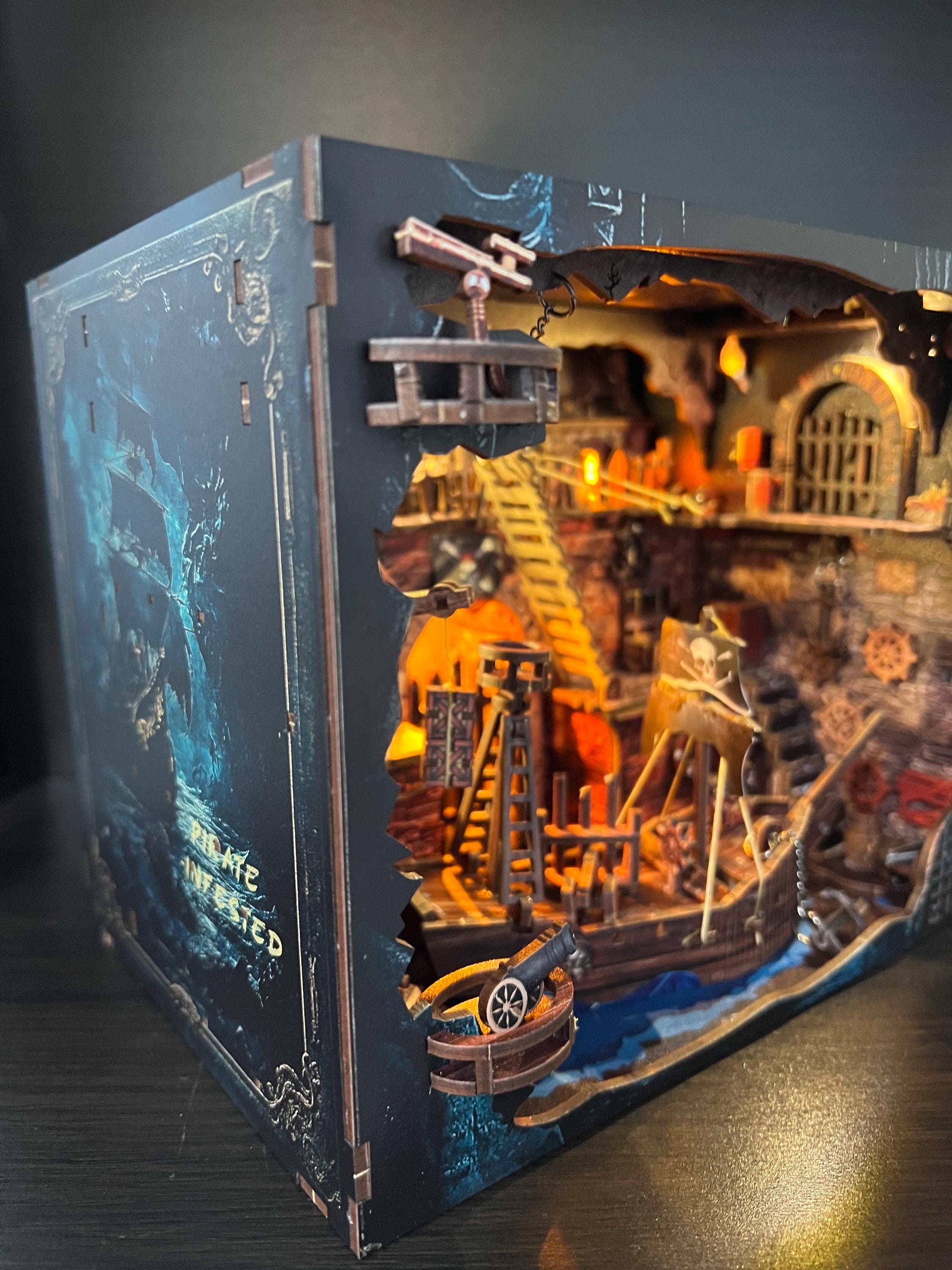 Completed Book Nook: Pirate Bay (pirate Ship) With Touch Lighting - Etsy