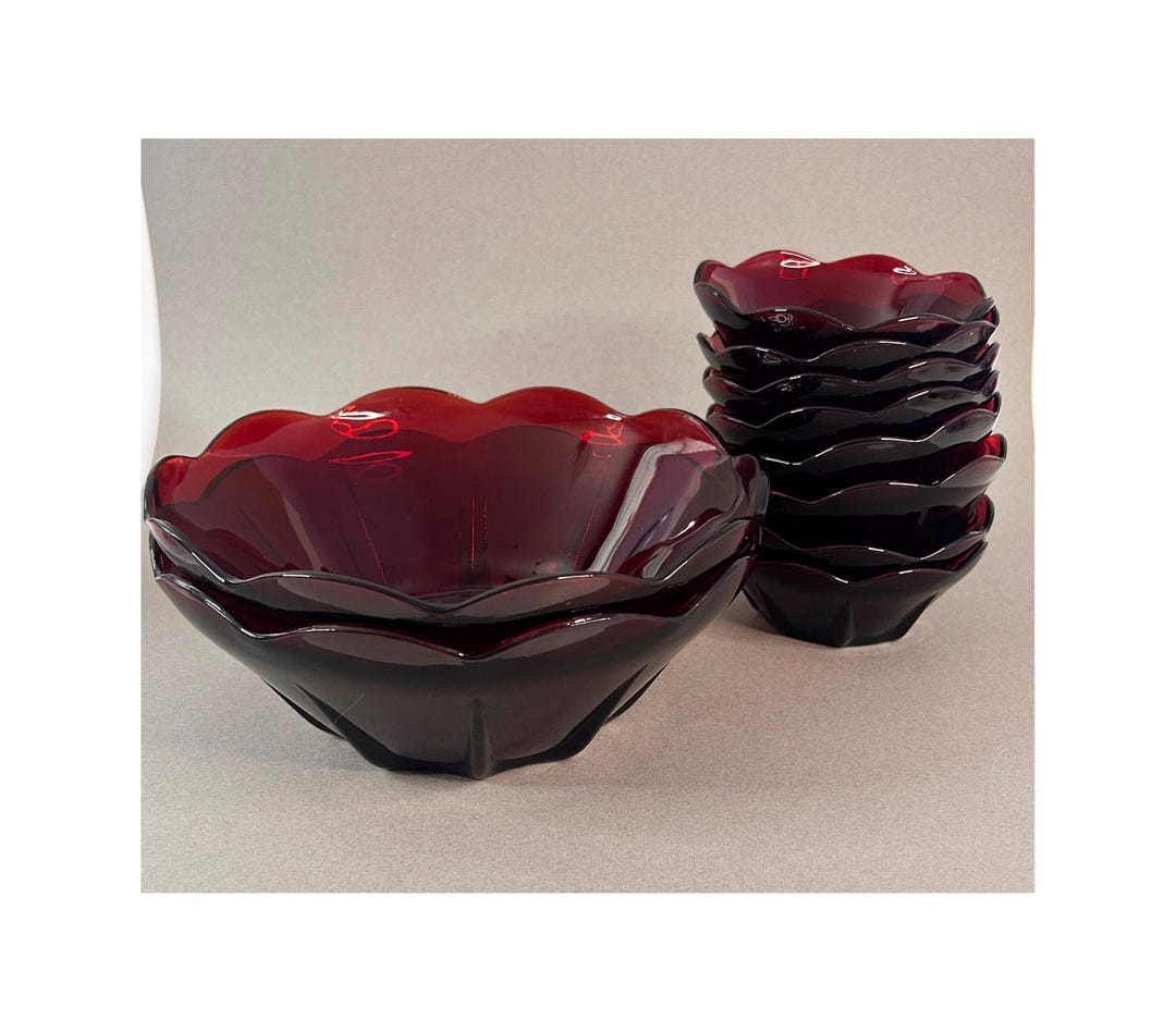 Vintage Anchor Hocking Royal Ruby Red Glassware Scalloped Round Bowl, 8 ...
