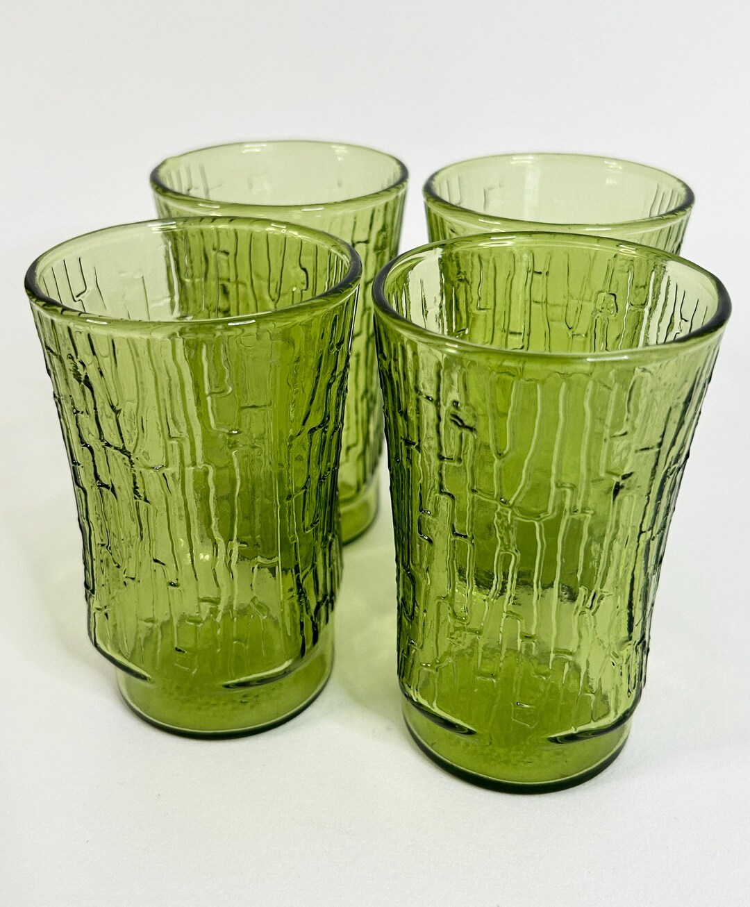Vintage Mcm Anchor Hocking Avocado Green Pagoda Bamboo Glass Juice Cups ...