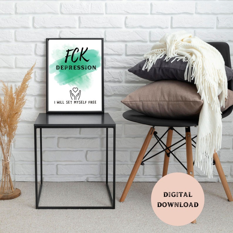 Printable Fck Depression Wall Art | Mental Health Poster | Self Love ...