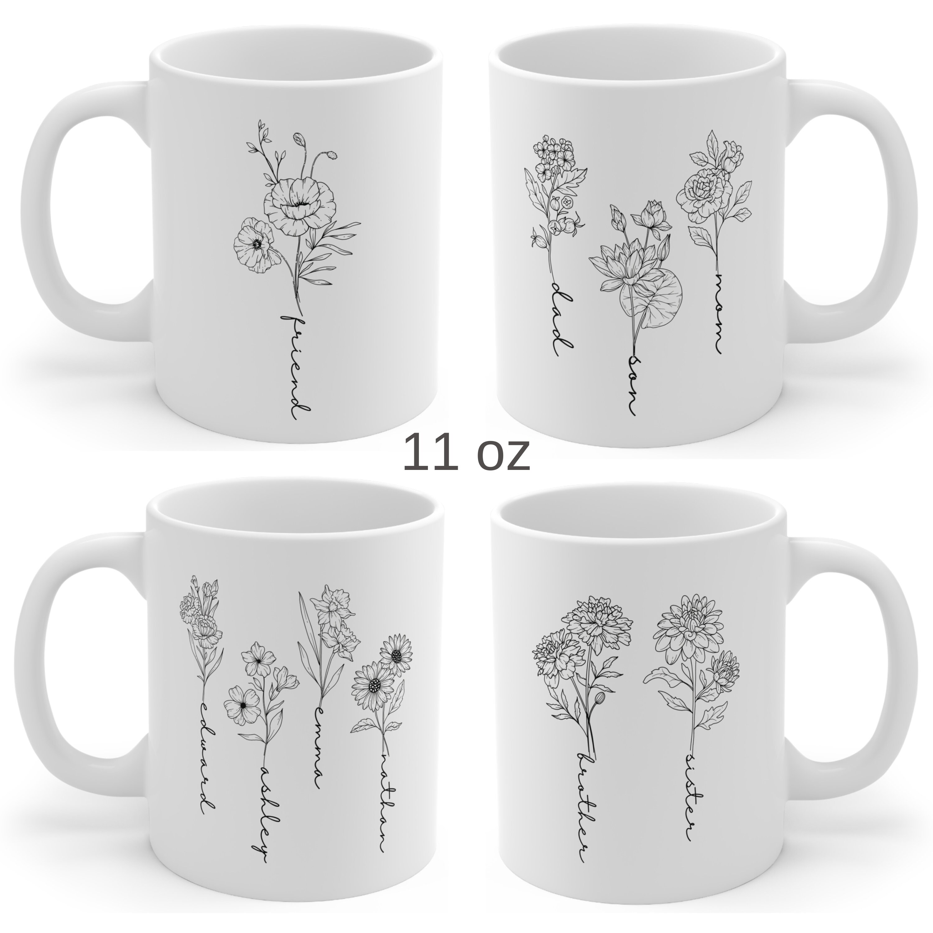 Custom Name Birth Month Flower Coffee Mug - 11oz & 15oz Personalized ...