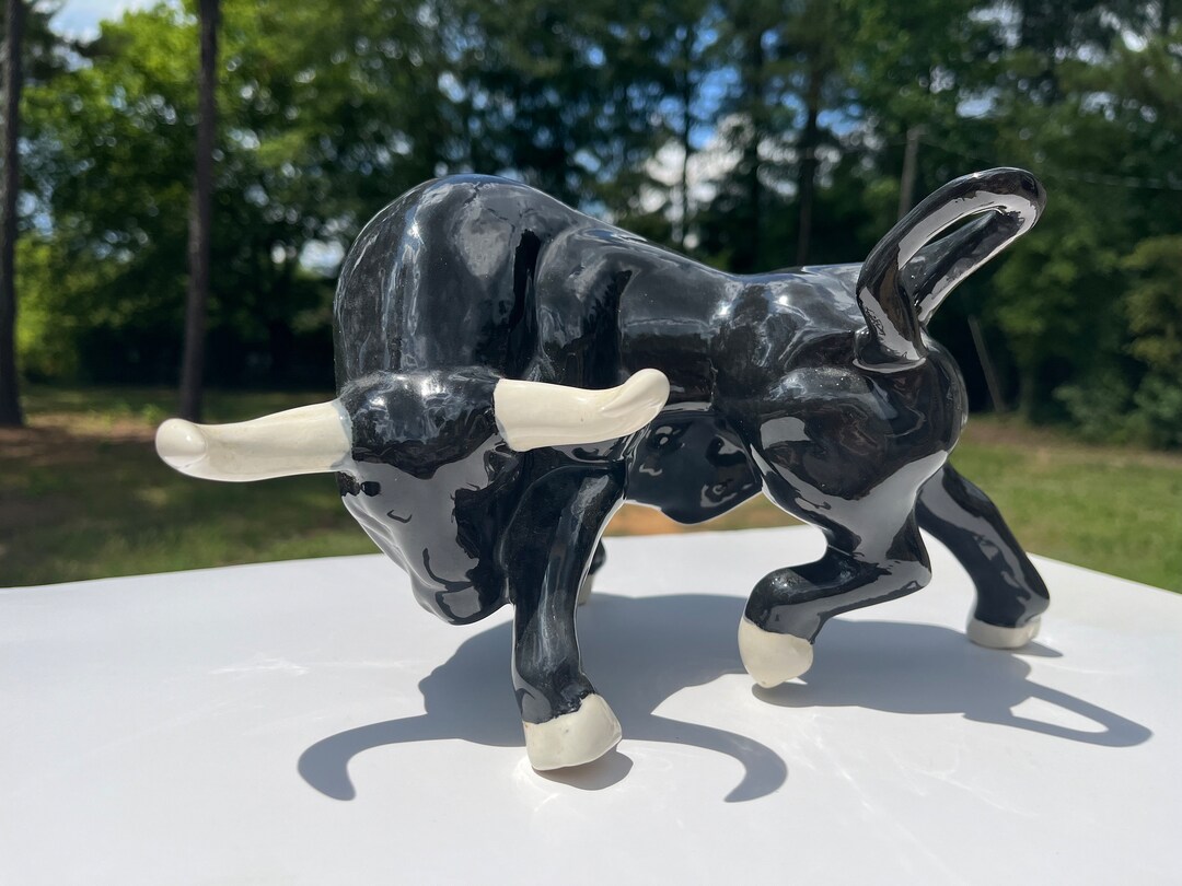 Vintage MCM Fighting Bull Ceramic Figurine - Etsy