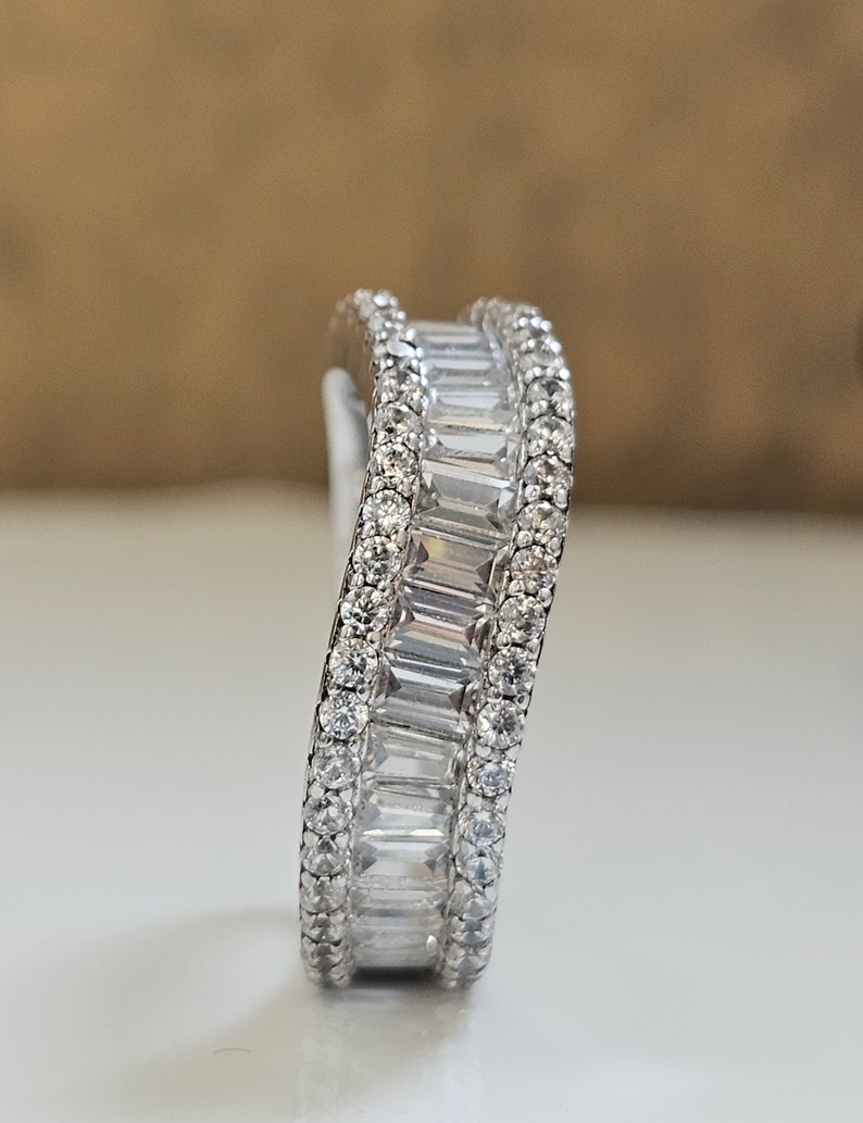 2CT 925 Silver/pure Gold Baguette Cut Solitaire Moissanite Band, Minimalist Emerald Ring Gift ...