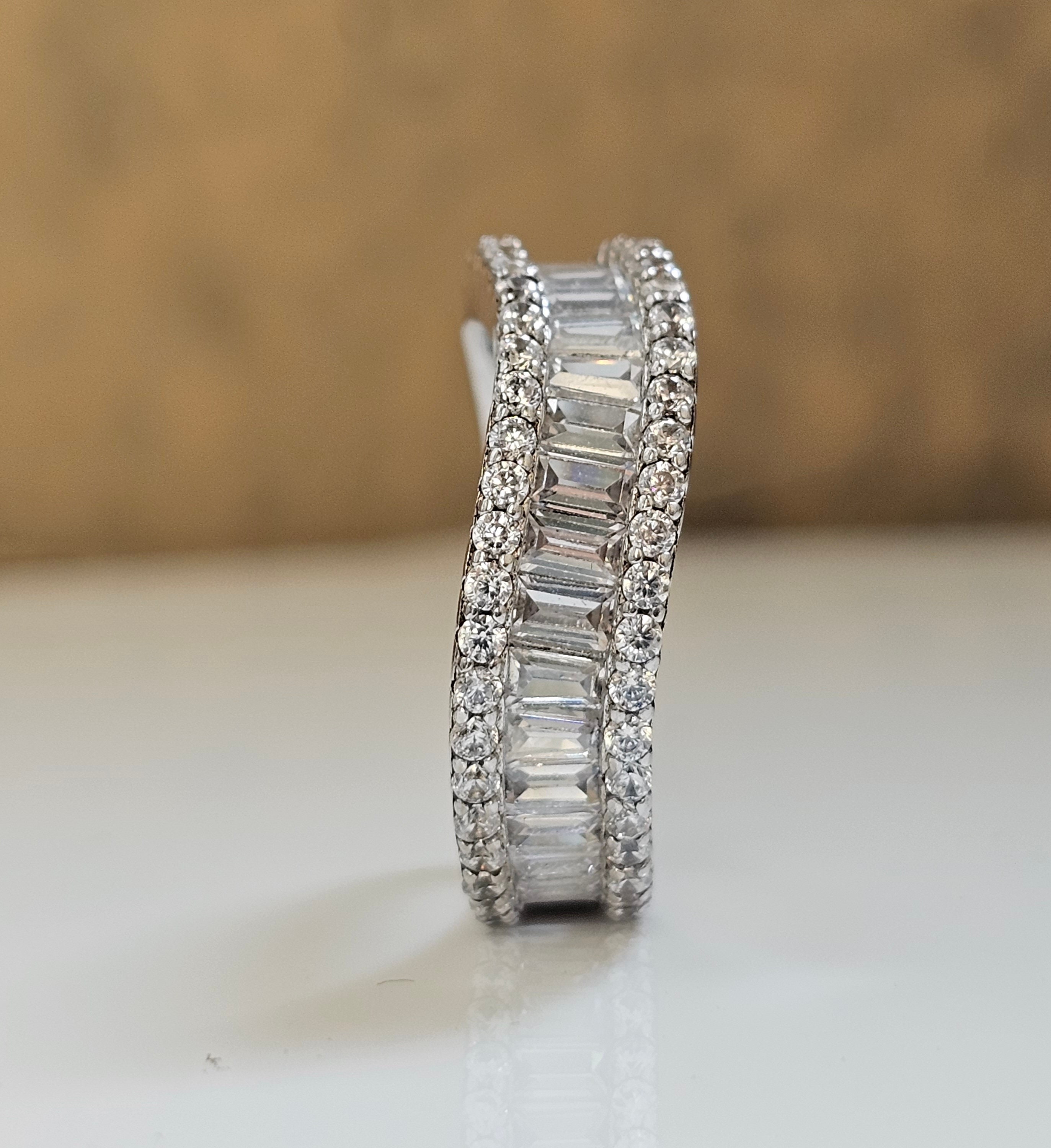 2CT 925 Silver/pure Gold Baguette Cut Solitaire Moissanite Band, Minimalist Emerald Ring Gift ...