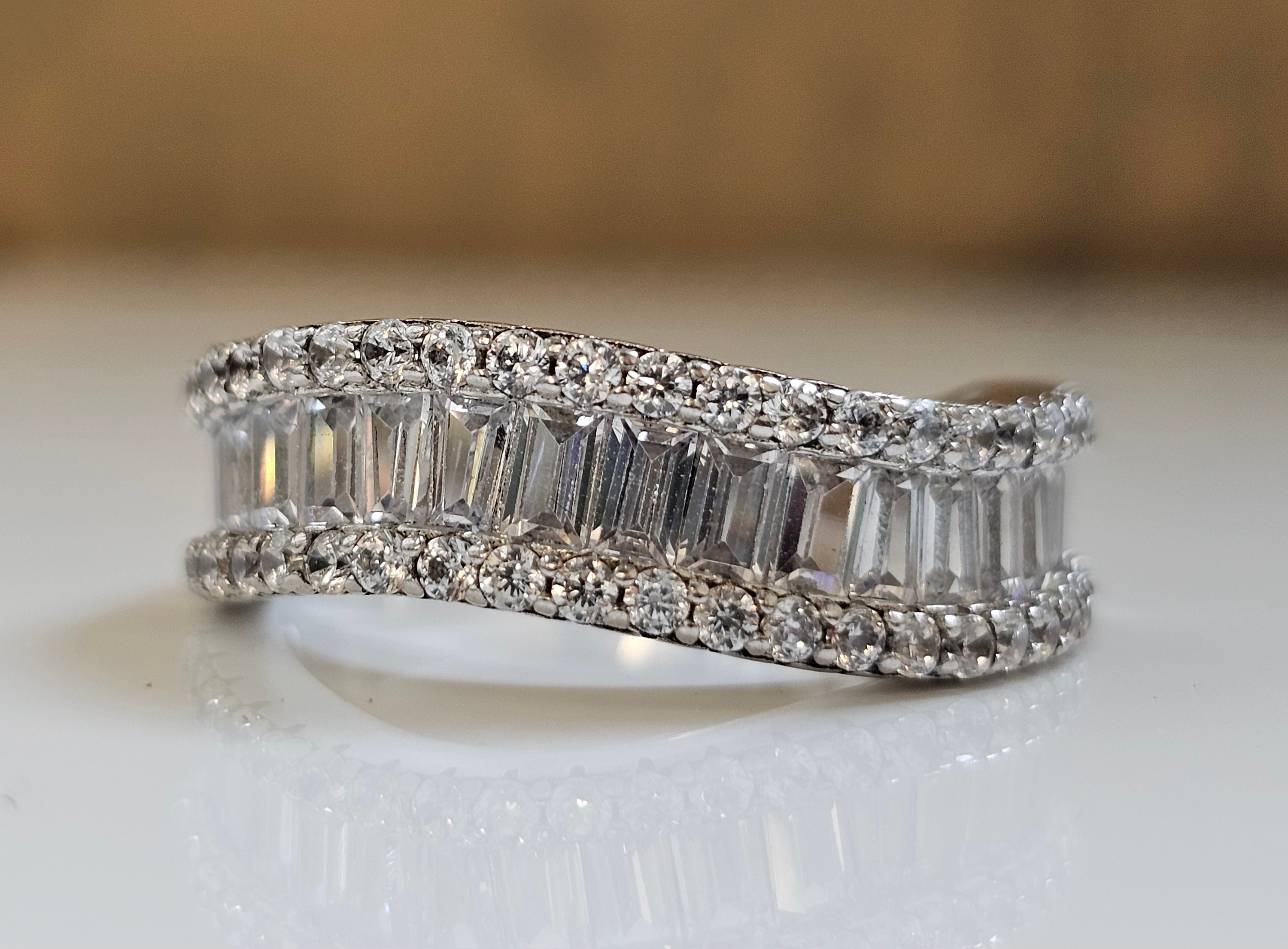 2CT 925 Silver/pure Gold Baguette Cut Solitaire Moissanite Band, Minimalist Emerald Ring Gift ...