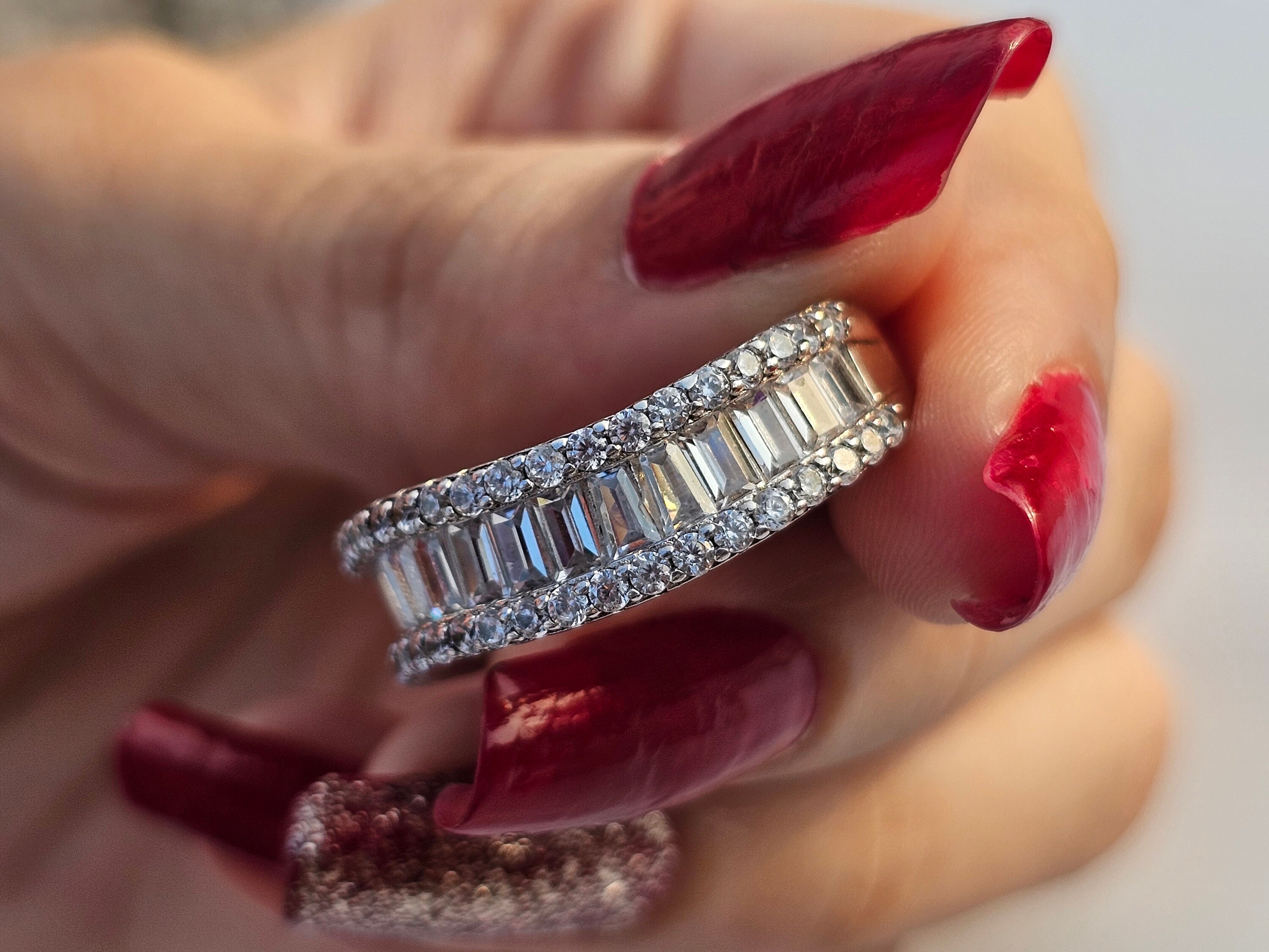 2CT 925 Silver/pure Gold Baguette Cut Solitaire Moissanite Band, Minimalist Emerald Ring Gift ...