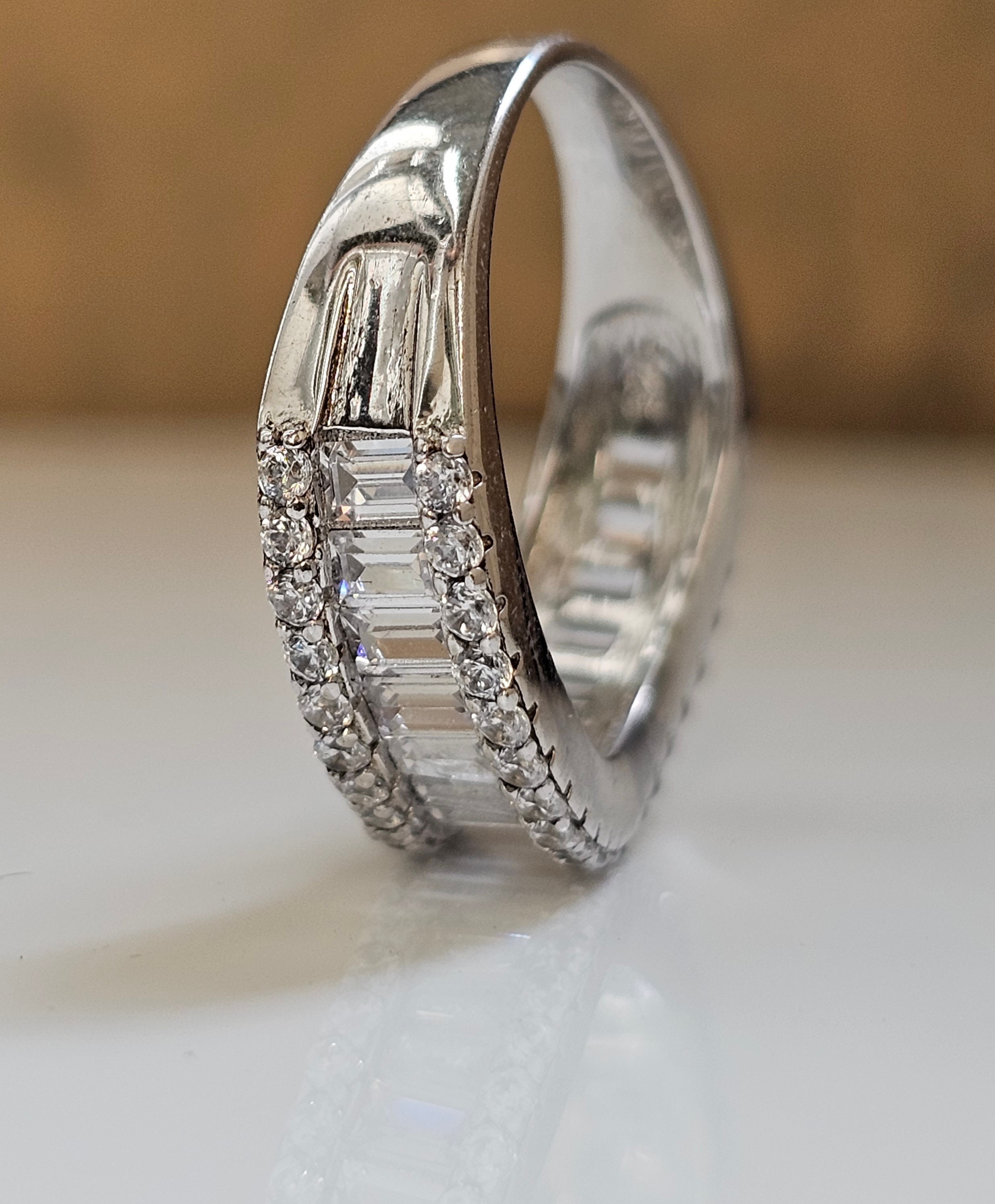 2CT 925 Silver/pure Gold Baguette Cut Solitaire Moissanite Band, Minimalist Emerald Ring Gift ...