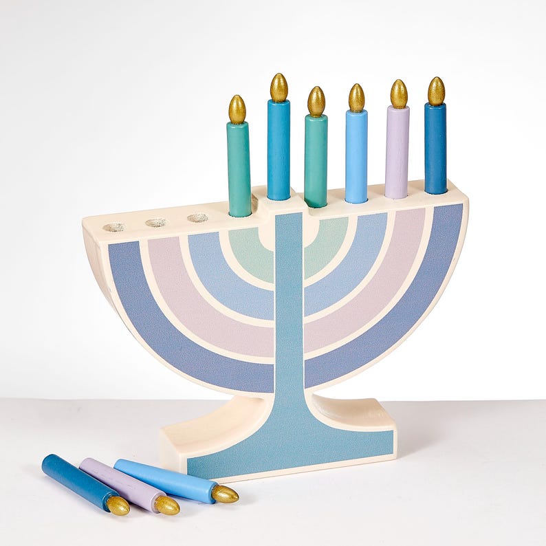 My Mini Wood Menorah & 9 Wood Candles,simplicity Colors - Etsy