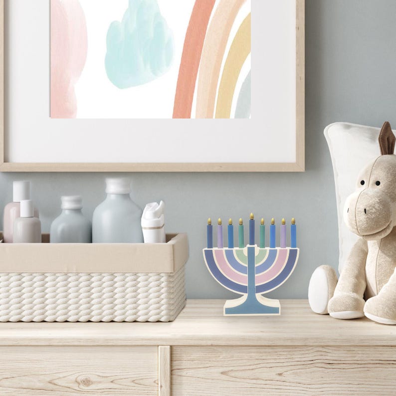 My Mini Wood Menorah & 9 Wood Candles,simplicity Colors - Etsy