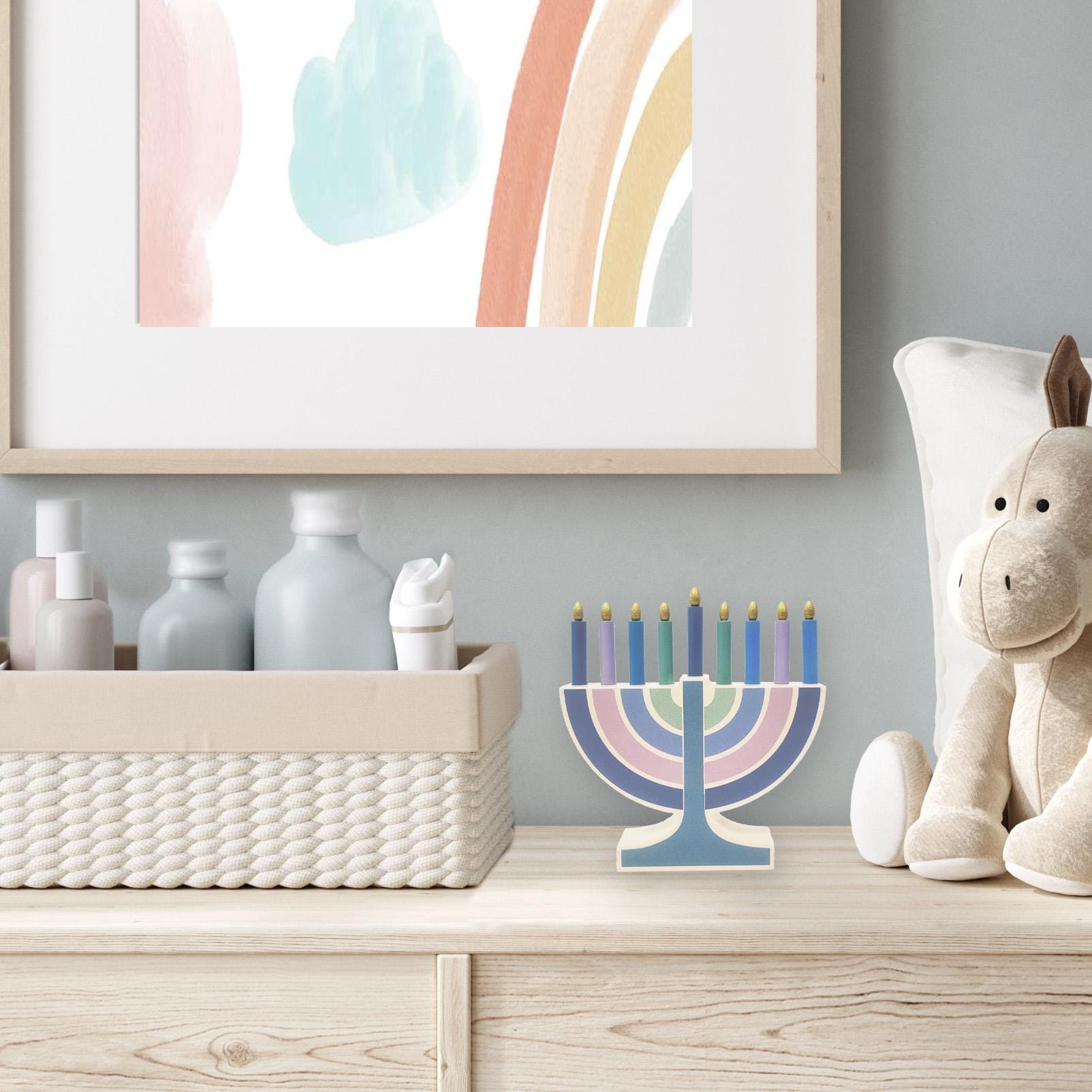 My Mini Wood Menorah & 9 Wood Candles,simplicity Colors - Etsy