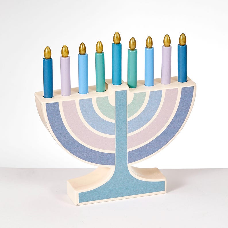 My Mini Wood Menorah & 9 Wood Candles,simplicity Colors - Etsy