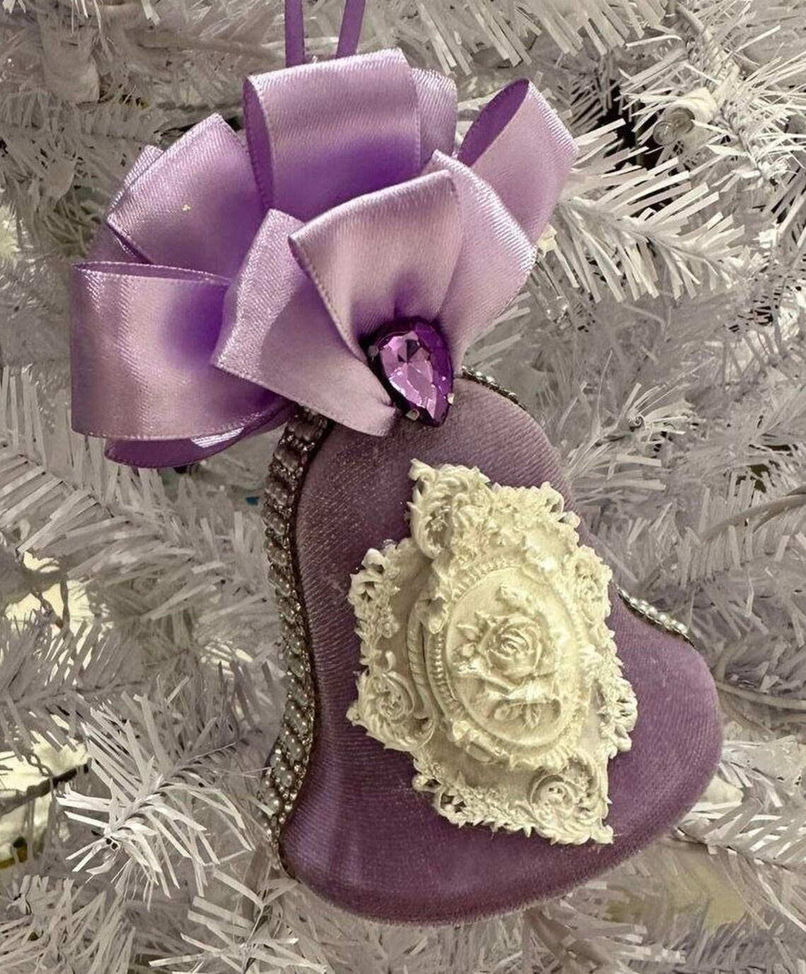 Set of 4 Lilac Velvet Christmas Tree Ornaments. the Set Includes Shapes ...