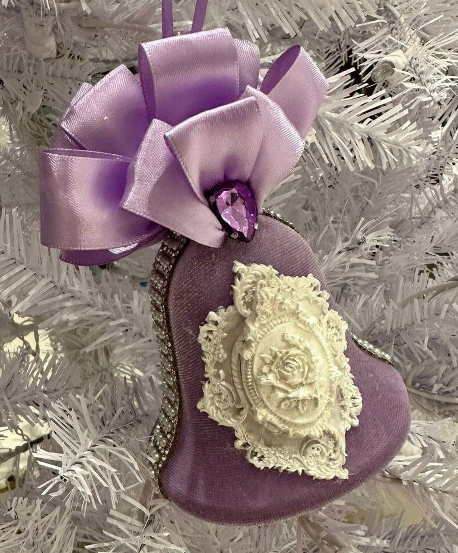 Set of 4 Lilac Velvet Christmas Tree Ornaments. the Set Includes Shapes ...