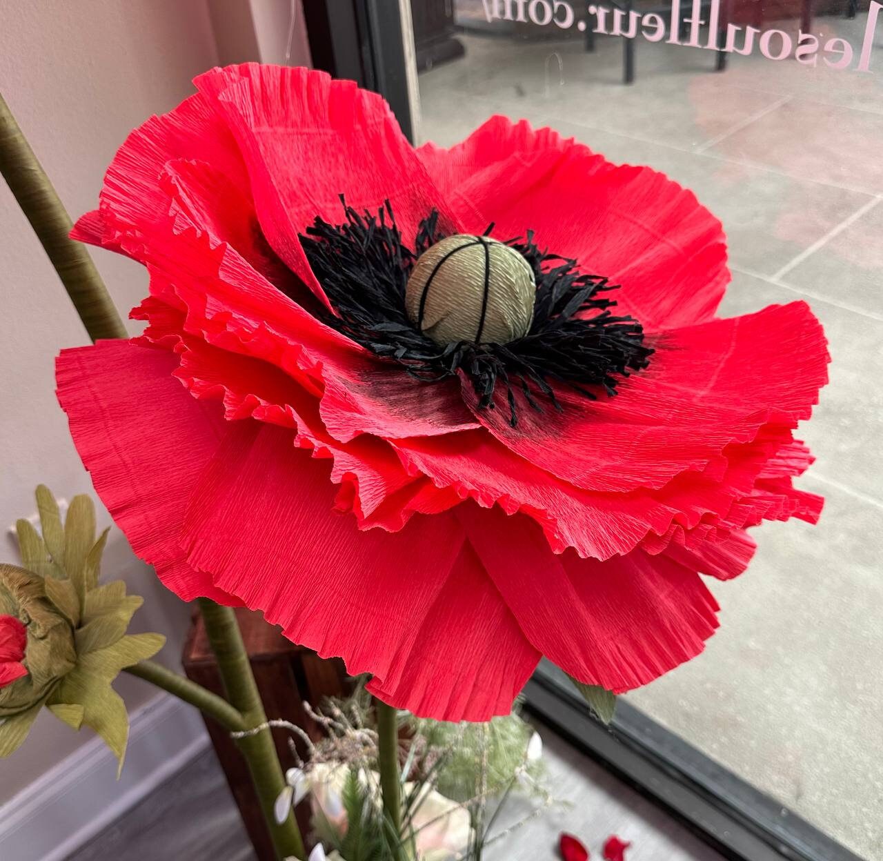 3 Free Standing Paper Flowers on Metal Stand, Red Paper Poppies, Giant ...