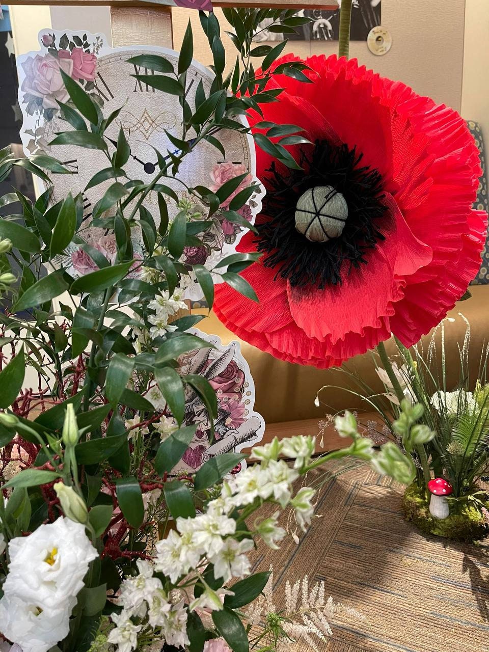 3 Free Standing Paper Flowers on Metal Stand, Red Paper Poppies, Giant ...