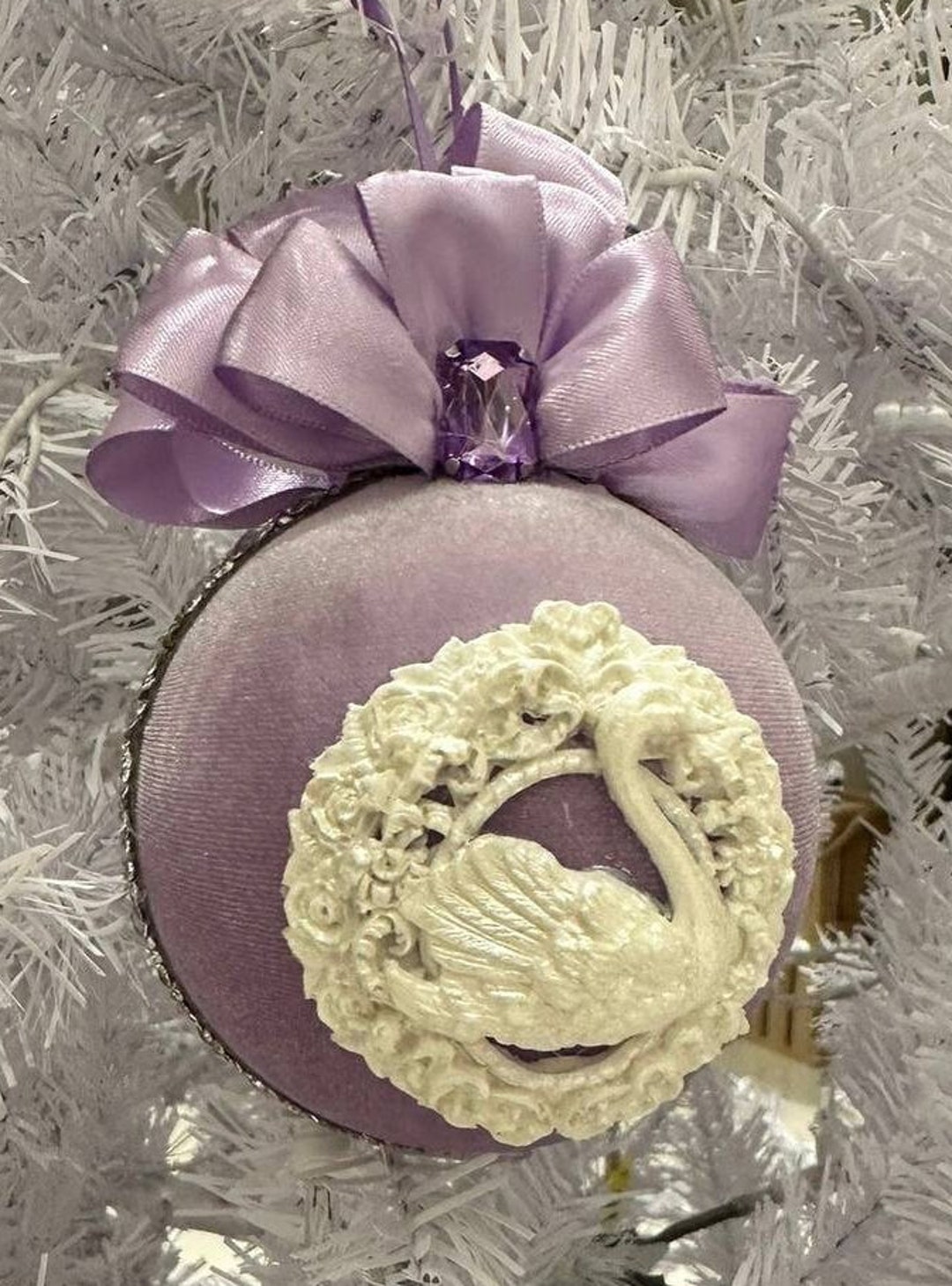 Set of 4 Lilac Velvet Christmas Tree Ornaments. the Set Includes Shapes ...