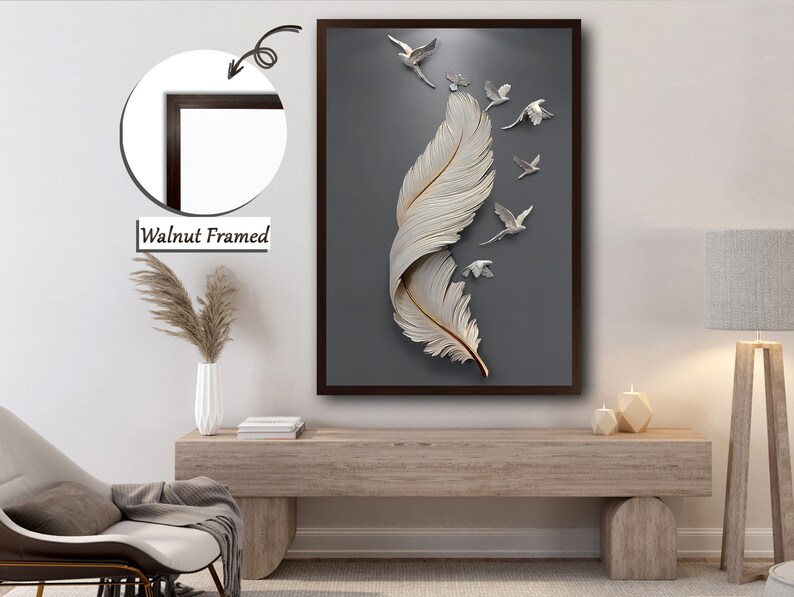 Feather Wall Art, Silver or Gold Glitter Feather Wall Decor, Feather ...