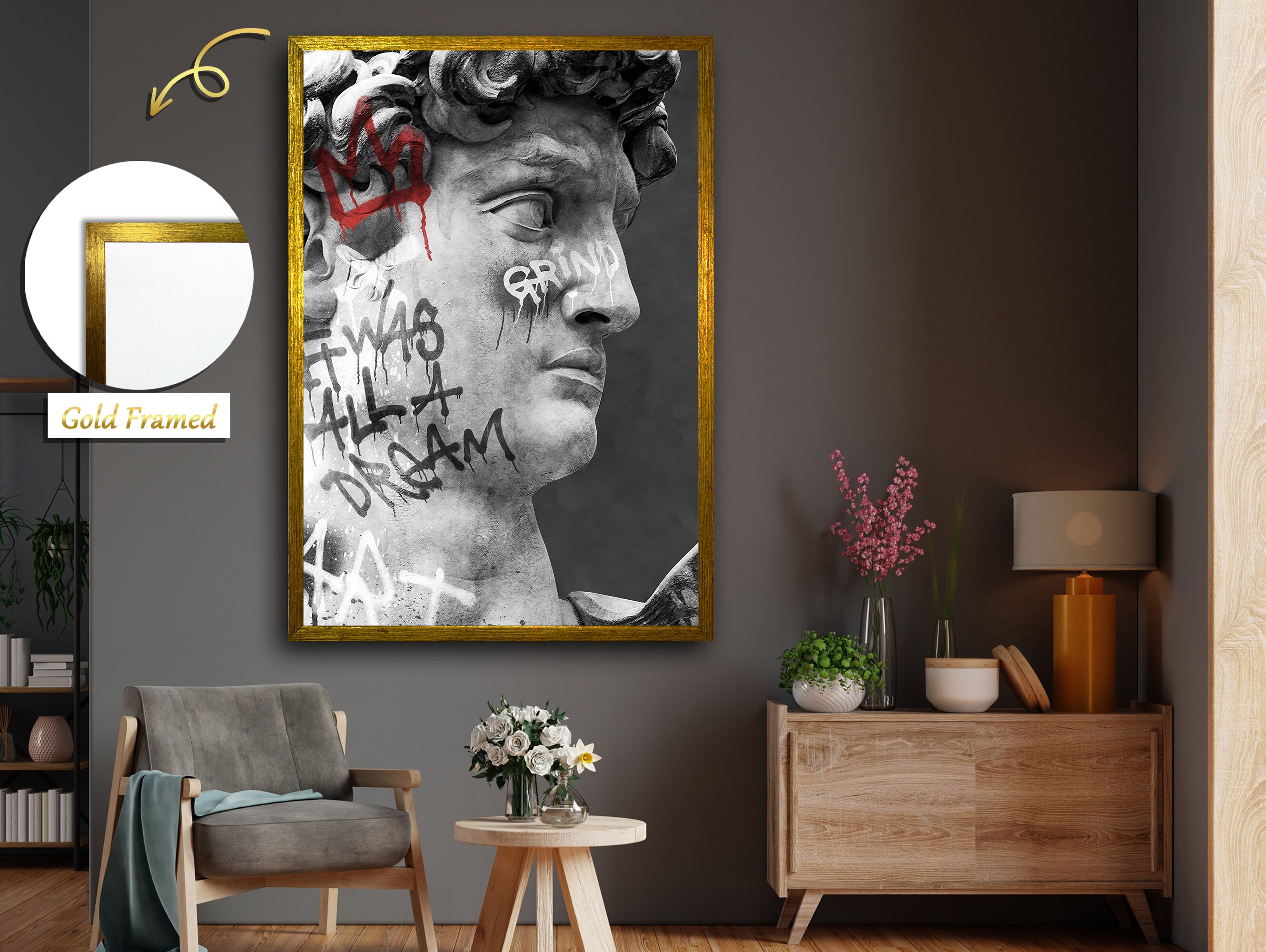 Banksy David of Michelangelo Bust Canvas Print, Banksy Wall Art, David ...