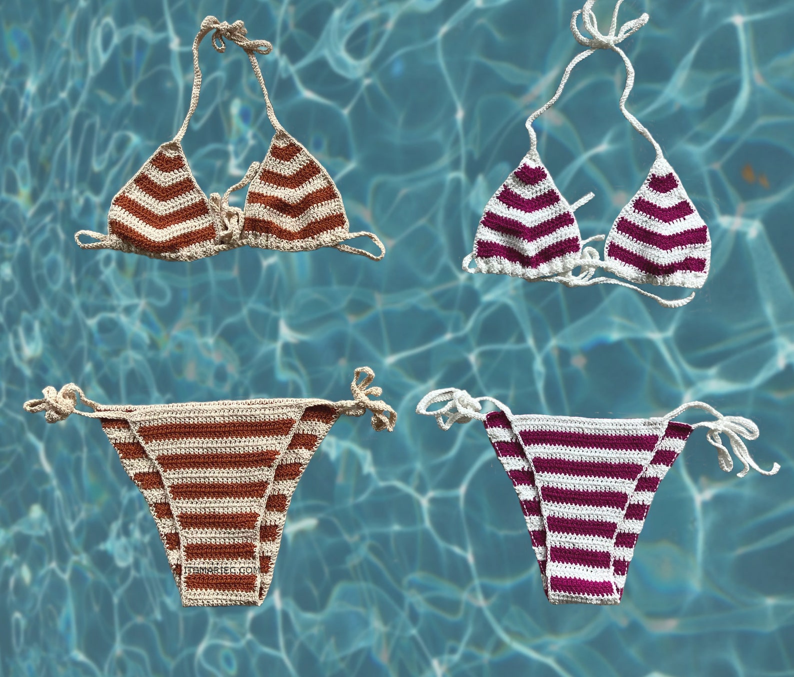 Crochet Striped Bikini Pattern Retro Crochet Bikini Top and Bottom ...