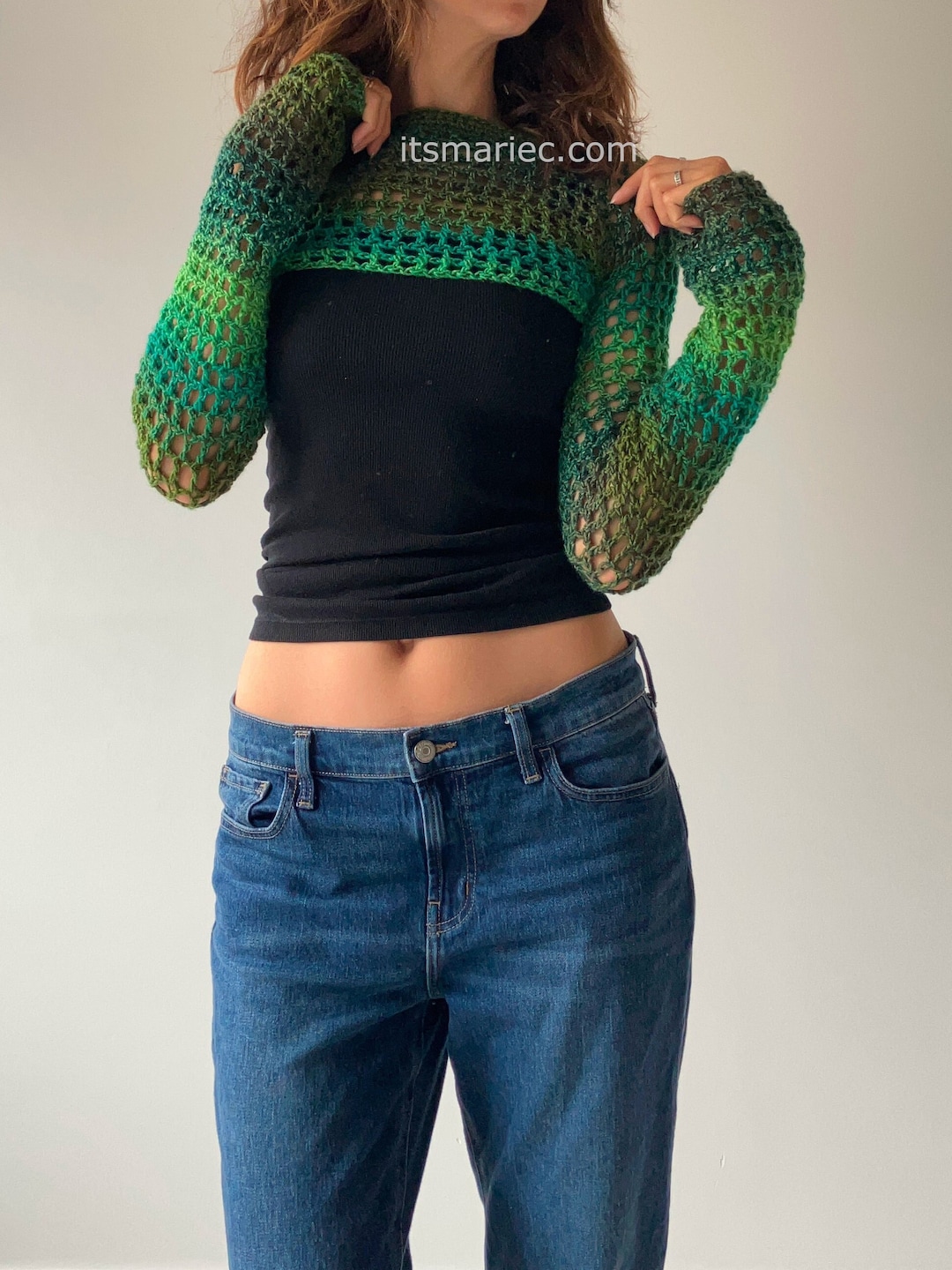 Evergreen Mesh Sleeves - Cropped Mesh Sweater - Crochet Shrug - Crochet ...