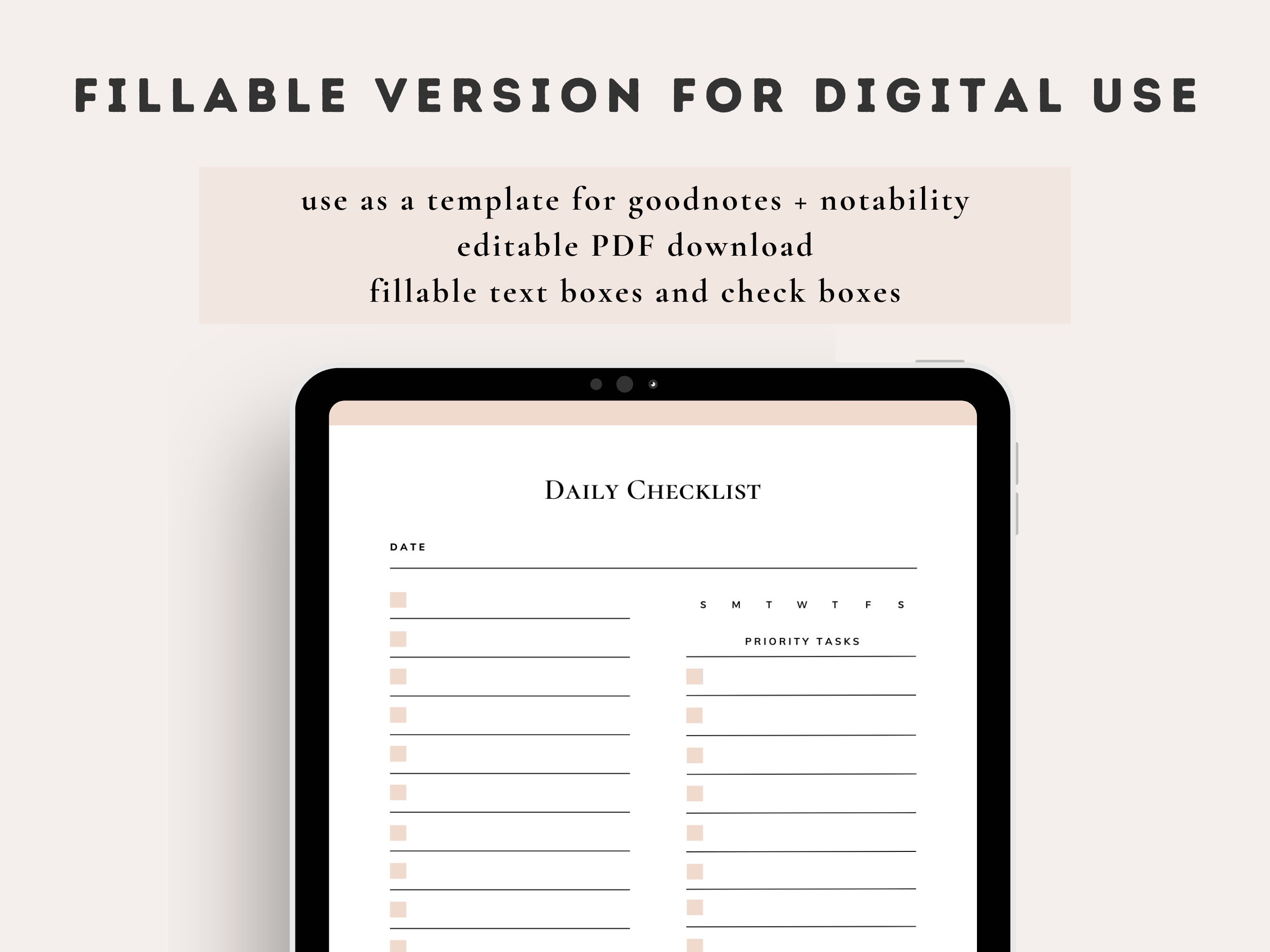 Simple Digital Printable Daily Planner Template for Goodnotes, Minimal ...