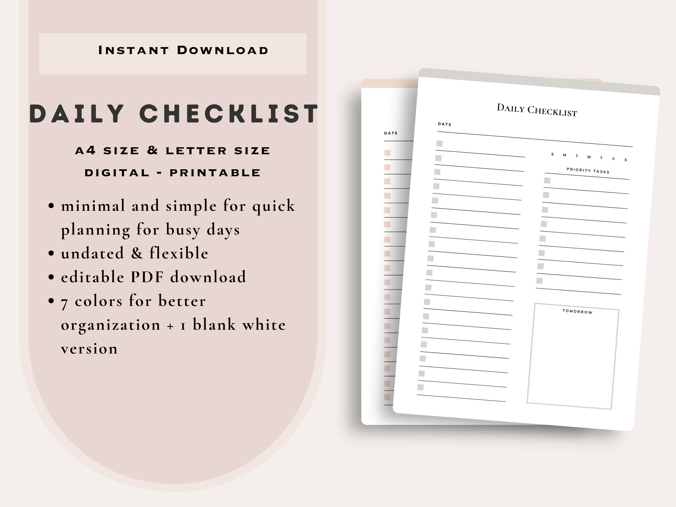 Simple Digital Printable Daily Planner Template for Goodnotes, Minimal ...