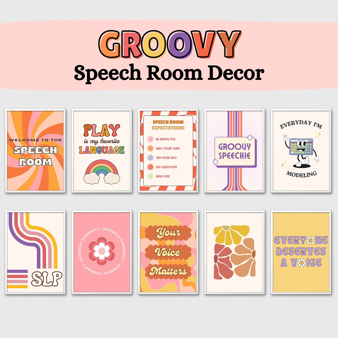 Groovy SLP Digital Prints Bundle | Retro Speech Therapy, Decor, Clinic ...