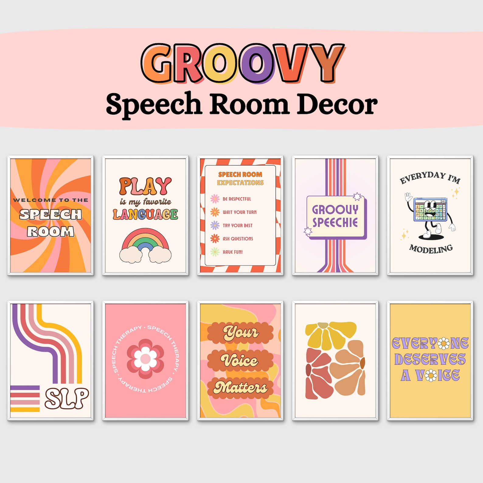 Groovy SLP Digital Prints Bundle | Retro Speech Therapy, Decor, Clinic ...