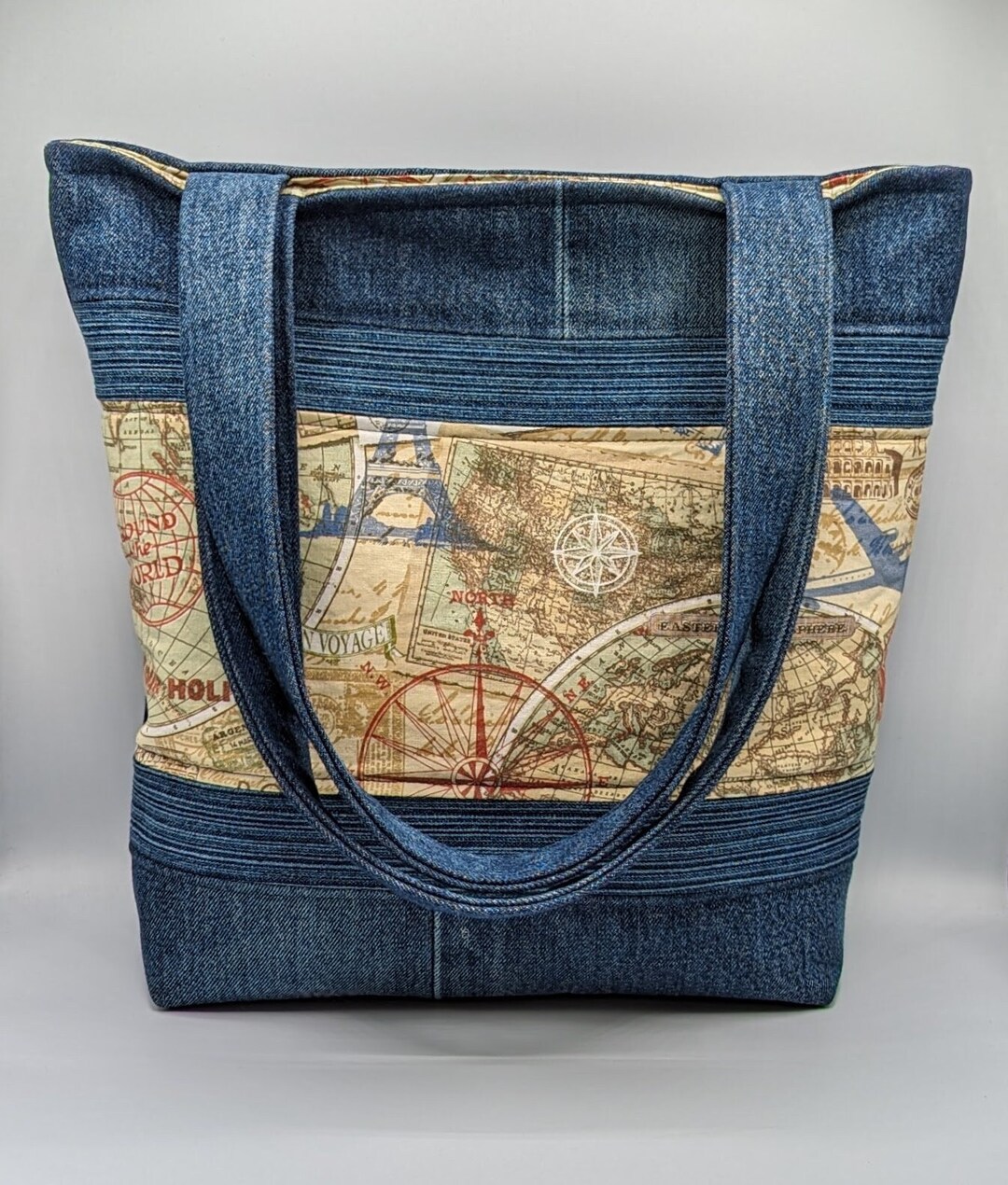Upcycled Denim Travel Bag, Gift Traveler Recycled Lined Jean Shoulder ...