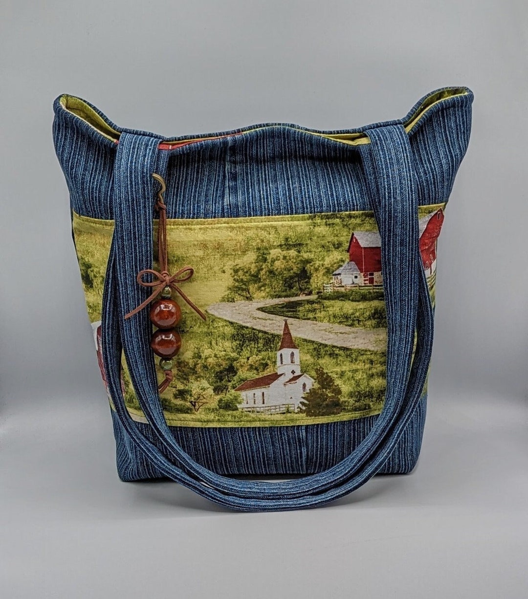 Upcycled Denim Bag Farm House, Recycled Jean Purse Country Side ...