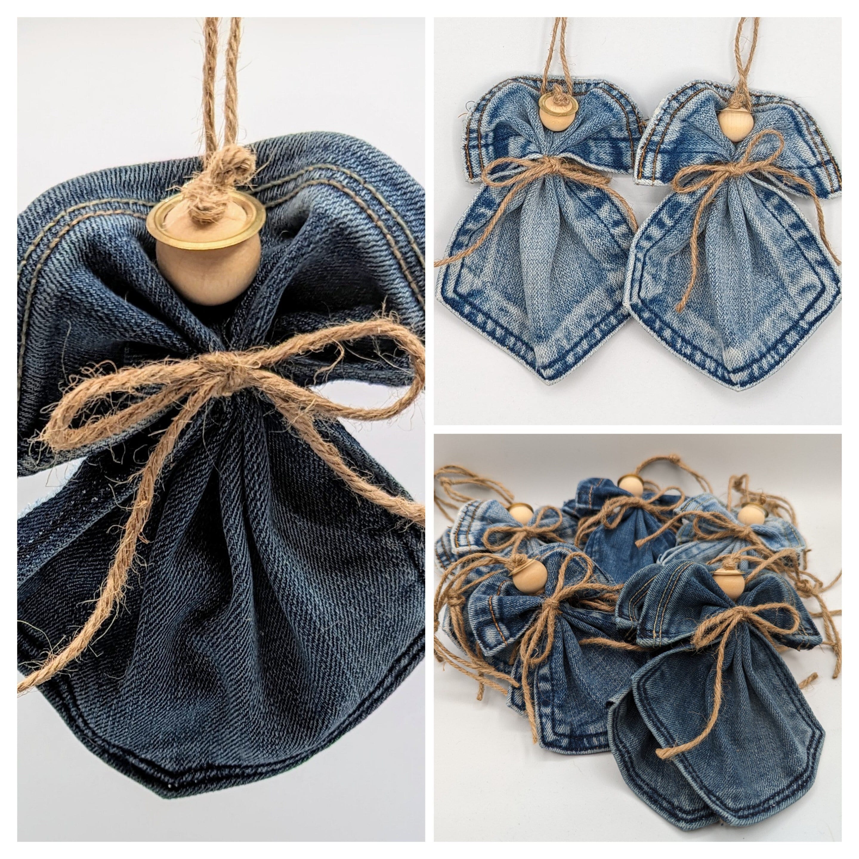Denim Pocket Angels, Upcycled Jeans Christmas Decor, Denim Angel ...